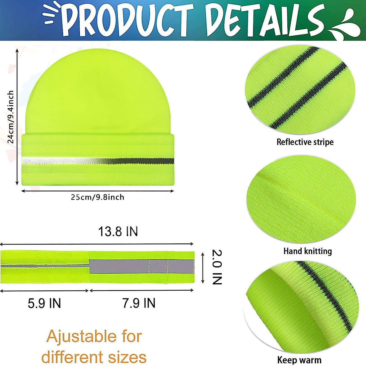 4 Pieces Kids Reflective Vest Wrist guards and Hat Child Safety High Visibility Vest Set Child's Construction Vest for Cycling Skiing Running Night Walking Hiking Outdoor Boys Girls