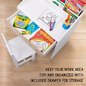 Lil' Jumbl Toddler Wooden Study Desk and Chair Set, Home School Learning Workstation with Writing Table, Storage Drawer, Tabletop Organizer & Hanging Hooks for Children Studying, Reading & Drawing