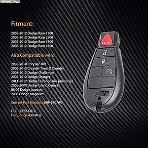 JalopyTrade Pair New Remote for 2009-2012 Dodge RAM 1500 2500 3500 Pickup Remote Start KEYLESS Remote Key FOB FOBIK (2-DO-GR-PC)