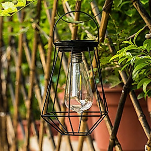 Outdoor Solar Lanterns Lamps - 2 Pack Tabletop Filament LED Edison Bulbs Hanging Solar Powered Garden Decorative Table Lights for Patio Backyard Courtyard Lawn Landscape Décor (ST64 Filament Bulb)