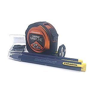 Swanson Tool Co SVGL25M1/CP216 Value Pack featuring a 25 Foot Gripline Tape Measure and 2 Mechanical Pencils with Black Graphite Replacement Tips