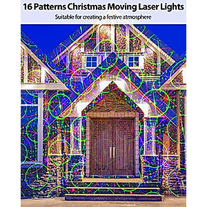 Lunhoo 16 Patterns Christmas Moving Laser Lights, RGB Outdoor Laser Projector, Garden Christmas Decorative Lights for Indoor, Outdoor, Home, Garden