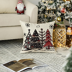 AVOIN colorlife Watercolor Red and Black Buffalo Plaid Christmas Trees Throw Pillow Cover, 18 x 18 Inch Seasonal Winter Holiday Cushion Case Decoration for Sofa Couch