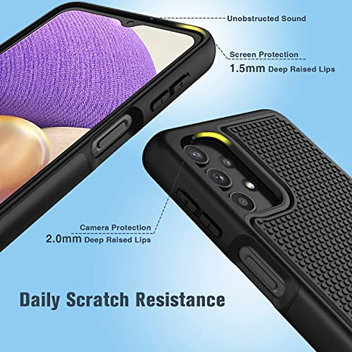 JXVM for Samsung Galaxy A32 5G Case: Dual Layer Protective Heavy Duty Cell Phone Cover Shockproof Rugged with Non Slip Textured Back - Military Protection Bumper Tough - 6.5inch (Matte Black)