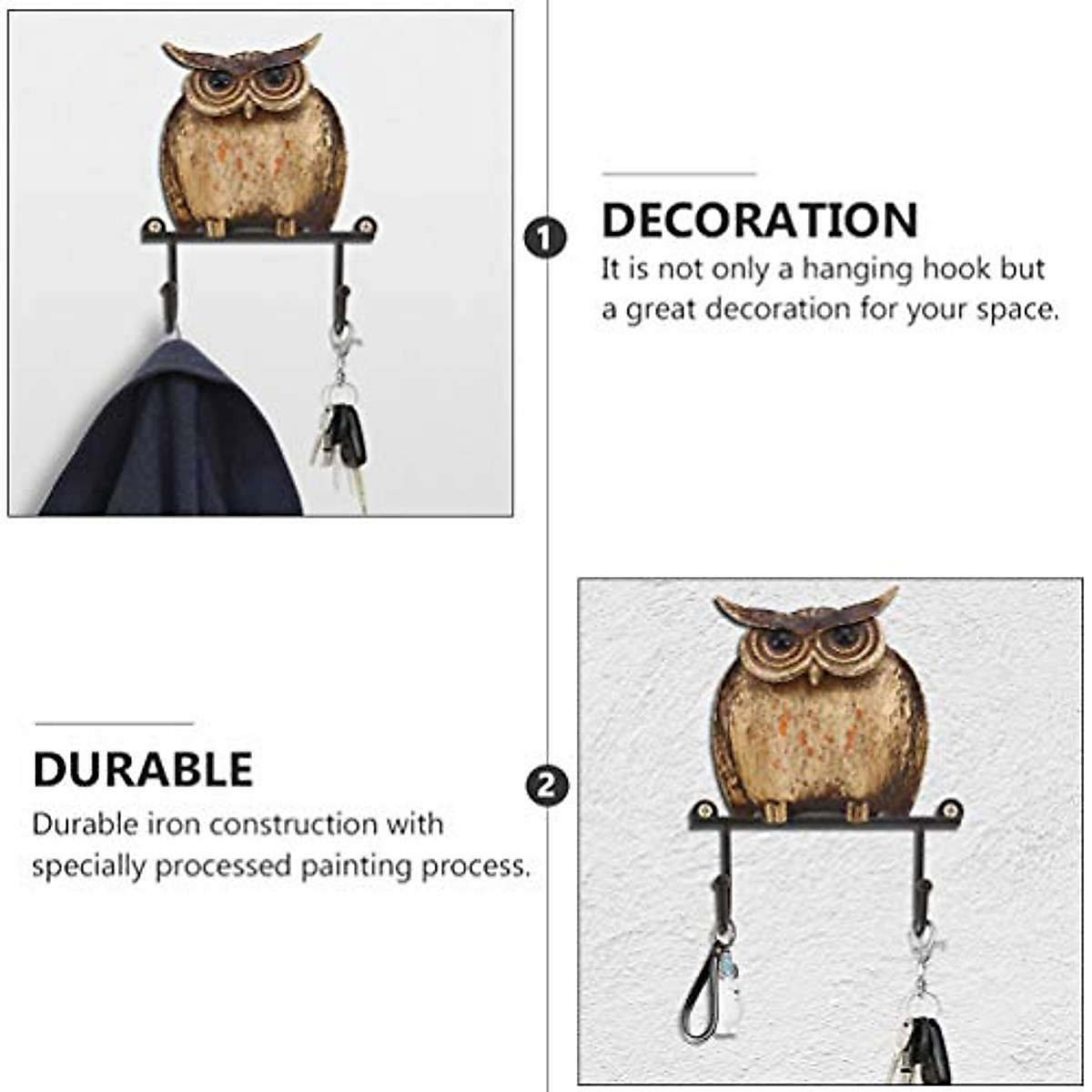 DOITOOL Rustic Decorative Owl Wall Hooks Cast Iron Owl Key Holder Wall Mounted Owl Hangers for Keys Coats Towels Bags in Kitchen Living Room Farmhouse DÃcor