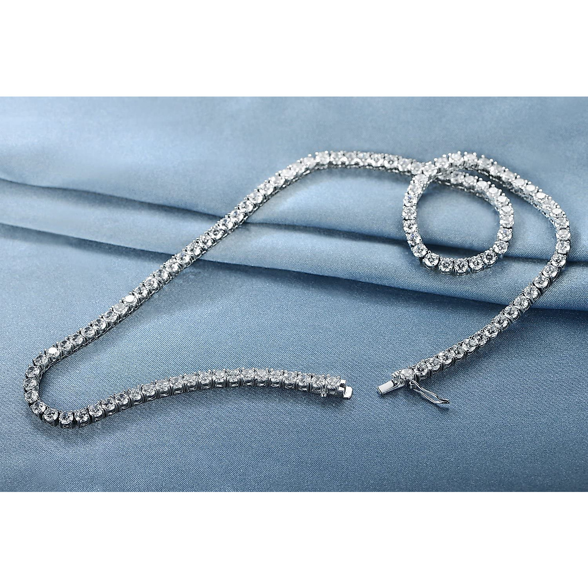 Gemsme 4.0mm CZ Tennis Necklace, 18K White Gold Plated 4.0mm Round Cubic Zirconia Classic Tennis Necklace 16 Inch