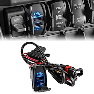 WeiSen Plug & Play Dual USB 4.2A Charger, Rocker Switch Style 18 AWG 12V/24V Fast Charge with Pulse Power Bar Plug Connector Compatible with Polaris RZR Ranger General Pulse Bus Bar