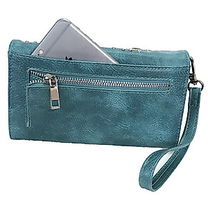 Zzfab Rhinestone Cross Embroidered Floral Western Cross Wallet Turquoise