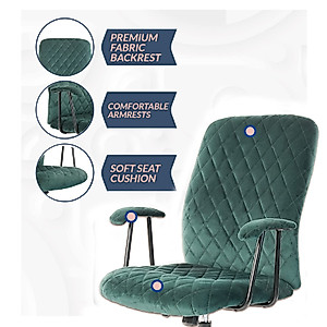 KLASIKA Dark Green Home Office Chair, Vintage Upholstered Adjustable Swivel Arm Chair with Lumbar Support Wheels, Mid-Back Leisure Velvet Vanity Task Chair 4 Pack