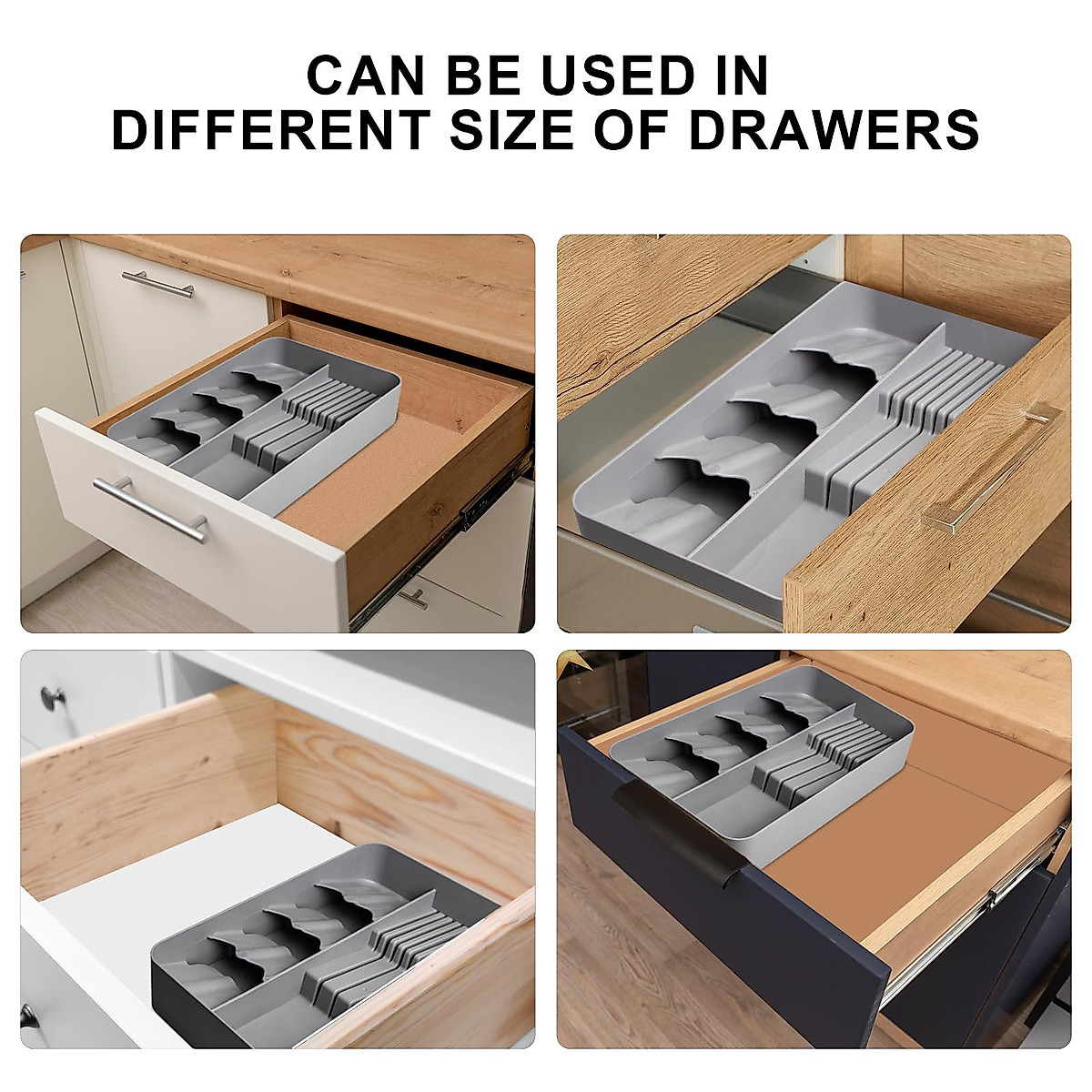 Silverware Drawer Organizer, Expandable Utensil Tray for Kitchen, BPA Free Flatware and Cutlery Holder, Adjustable Double Plastic Storage for Spoons