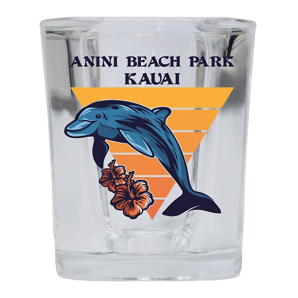 R and R Imports Anini Beach Park Kauai Beach Souvenir 2 oz Square Base Shot Glass Dolphin Design 2-Pack