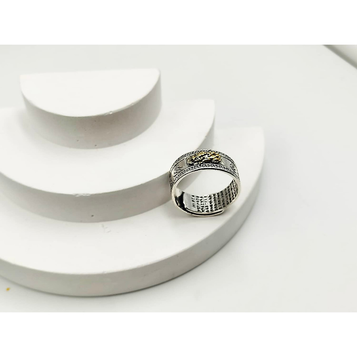 INENIMARTJ Feng Shui Pixiu Adjustable Ring, Vintage Pixiu Vajra Pestle Dragon Protection Wealth Feng Shui Rings for Men Women (Pixiu gold)