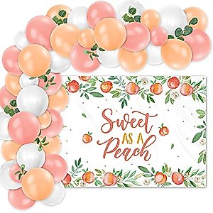 Vansolinne Sweet As A Peach Backdrop And Balloons Garland for Baby Shower one sweet peach Birthday Party Decorations Photography Background Little Peach Birthday Parties Cake Smash Photo Shoot