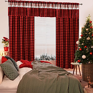 WUBODTI Christmas Red Gingham Curtains 84 Inch Length Red and Black Buffalo Plaid Curtain 2 Panels,Farmhouse Buffalo Checkered Room Darkening Curtain Drapes for Living Room Bedroom Dining Room