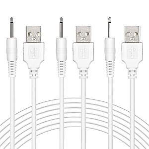 3 Pack Replacement DC Charging Cable 2.5mm with Fast DC USB Charger Cable Cord Adapter Technology for Universal Vibrating Wand Massagers and Toys, 2ft White