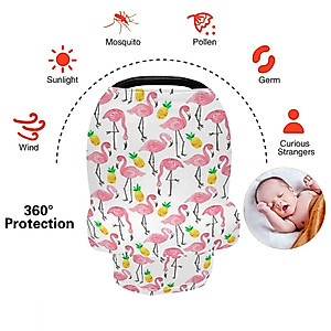 Nursing Cover Breastfeeding Scarf Pink Flamingo Pineapple- Baby Car Seat Covers, Stroller Cover, Carseat Canopy(8ue9a)