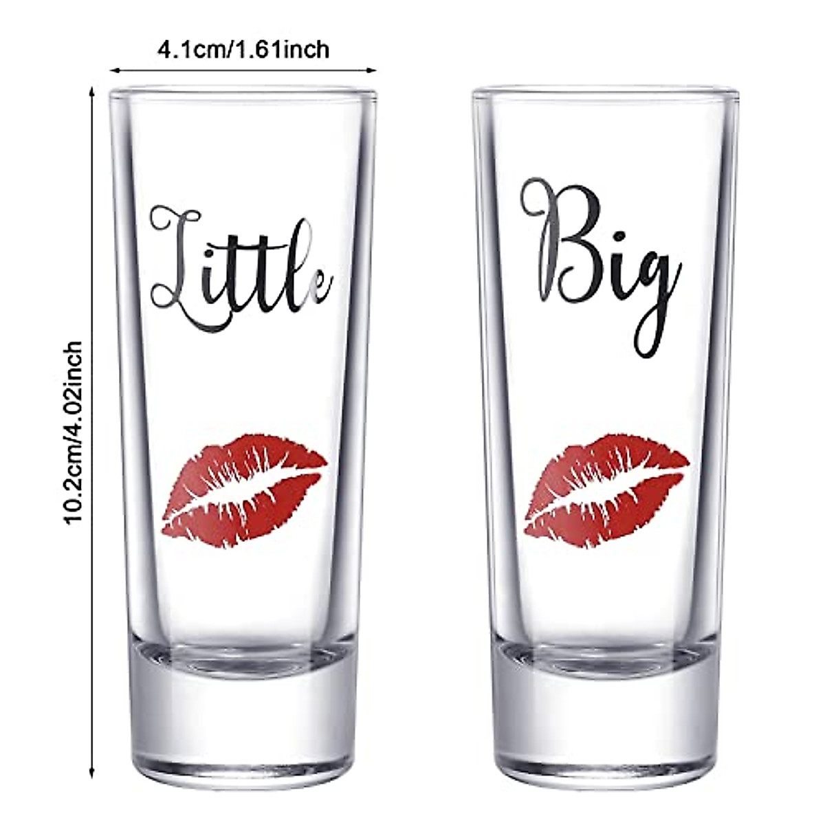 Jutom Big Little Shot Glasses 2 Pcs Glass Tequila Glasses 2 oz Shot Glass Tall Shot Glass Thick Base Shot Glass Mini Glass Cups Double Side Cordial Glasses Big Little Sorority Gifts for Wine Whiskey