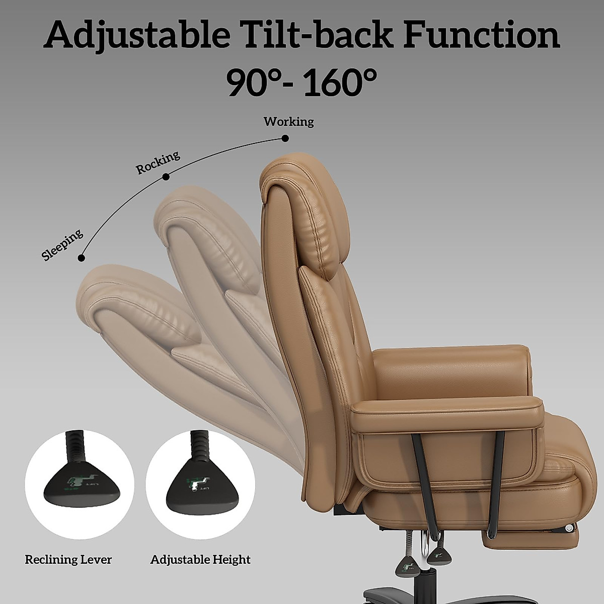 GYI Big and Tall Office Chair 400LBS with Wide Seat and Arms, 160° Reclining Office Chair with Footrest, Comfortable Executive Office Desk Chair High Back, Computer Chair Home Office