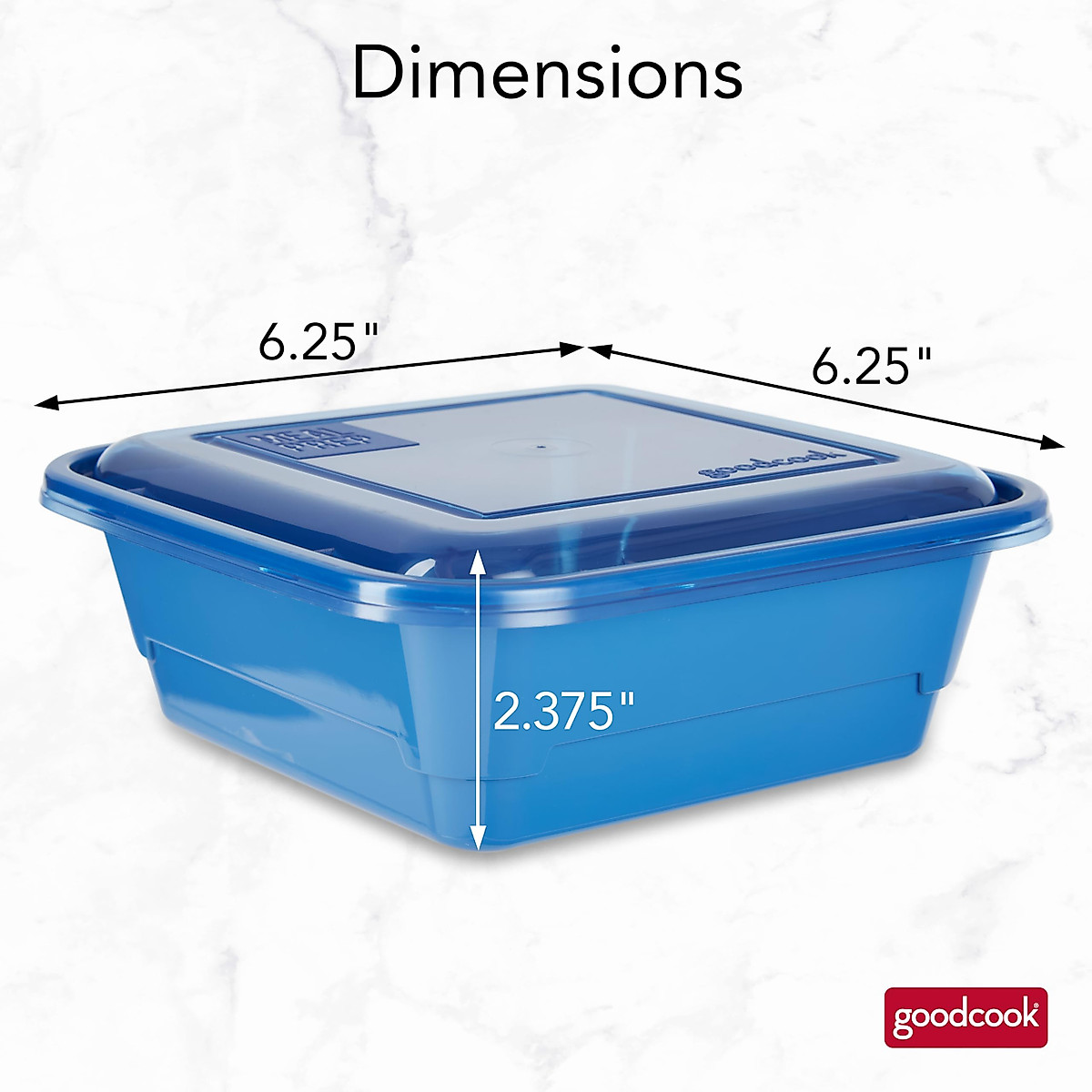 GoodCook Meal Prep 3 Cup Square, 20-Piece, Blue, Made without BPA