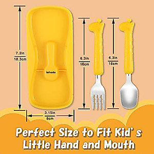 Toddler Utensils Kids Spoon and Fork Set 18/8 Stainless Steel Silverware BPA Free Cute Giraffe Child Flatware with Travel Case for Age 3+