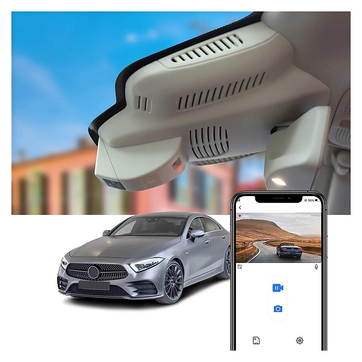 FITCAMX 4K Car Video Recorder WiFi Connection APP Dash Cam Compatible with Mercedes Benz CLS C257 (3rd Gen) 2019 2020 2021 2022 2023 (Color : Model HD2-6269, Size : 2K Dual Cam 64GB)