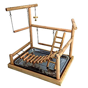 Mrli Pet Large Parrots Playstand Bird Playground Wood Perch Gym Stand Playpen Bird Ladders Exercise Playgym with Feeder Cups for Electus Cockatoo Parakeet Conure Cockatiel Exercise Toy