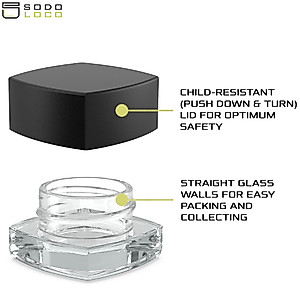 (200 Pack) 5ml Thick Glass Square Jars with Black Child Resistant Lids - Storage for Oil, Lip Balm, Wax, Cosmetics - Mini Child Proof Container