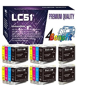 18 Pack. Compatible Cartridges For Brother LC-51. Includes Cartridges for 6 ea LC-51 Black + 4ea LC-51 Cyan + 4ea LC-51 Magenta + 4ea LC-51 Yellow.