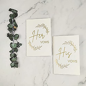 fusuu Vow Books -His and Hers Vow Books – Wedding Notebook with Gold Foil - 28 Lined Pages - 5.9" x 3.9" – Vow Renewal - Wedding Booklet, Time Capsule