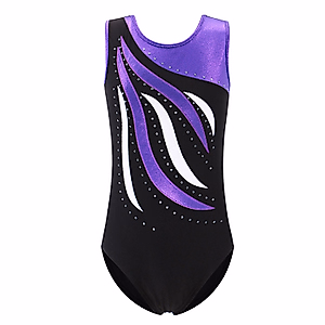BAOHULU Leotards for Girls Gymnastics Toddler Shiny Diamond Metallic Athletic Bodysuit B179_BlackPurple_12A