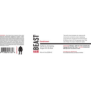 Beast Caffeine Conditioner for Thinning Hair - Ginseng, Argan Oil, Vitamin B, Green Tea, Eucalyptus Pomegranate Oils, Aloe - Sulfate Free Moisturizing Unisex DHT Blocking Hair Loss Dry Scalp 8 oz