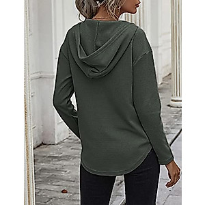 morhuduck Women's V Neck Hoodies Long Sleeve Sweatshirt Drawstring Pullover Tops with Pocket,Army Green, S