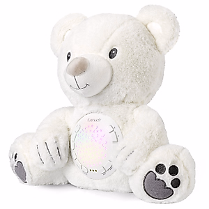 Baby Sleep Soother, Mom's Heartbeat Lullabies Soothing Sounds White Noise Machine, Auto-Off Timer Night Light Projector, Unique Gifts for Babies, Stuffed Animal Toys (Polar Bear)