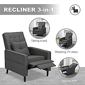 XSPRACER Push Back Recliner Chair, Lounge Chair for Bedroom, Living Room Chair, Linen, Dark Gray, Single One