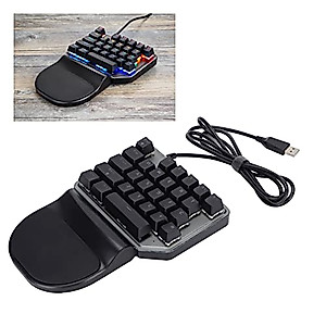 One Handed Gaming Keyboard, 27 Keys Portable Mini Gaming Keypad with Ergonomic Wrist Rest Plug and Play Red Axis Mechanical Gaming Keyboard for PUBG Gamer