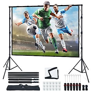 LINCO Projector Screen with Stand, 150inch Outdoor Movie Projector Screen 4K HD 16: 9 Wrinkle Free Design for Backyard Movie Night (Easy to Clean, 1.1Gain, 160° Viewing Angle & A Carry Bag)