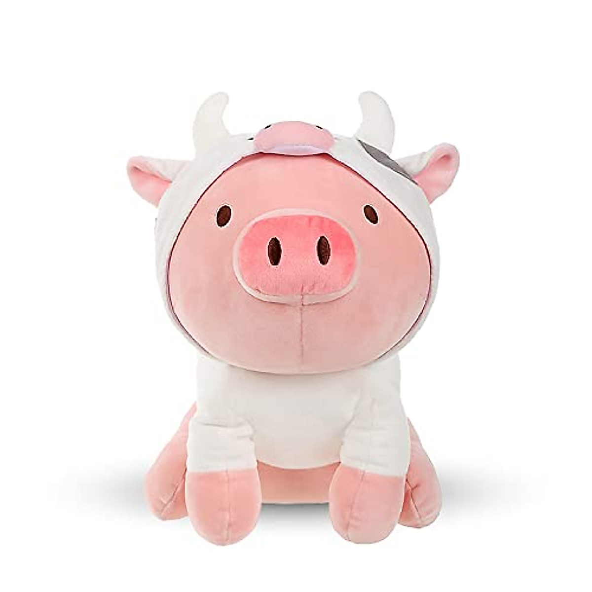 MINISO 12'' Sitting Piglet Stuffed Animals Kawaii Plush, Pig Cute Soft Plushies Body Pillow, Piglet Plush Throw Pillow Doll Plush Toys Gift for Valentine's Day Christmas(Cow Hoodie)