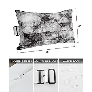 Recliner Head Pillow Ledge Loungers Chair Pillows with Insert Abstract Retro Black Grey Lumbar Pillow with Adjustable Strap Outdoor Waterproof Patio Pillows for Couch Beach Pool Office Chair, 2 PCS