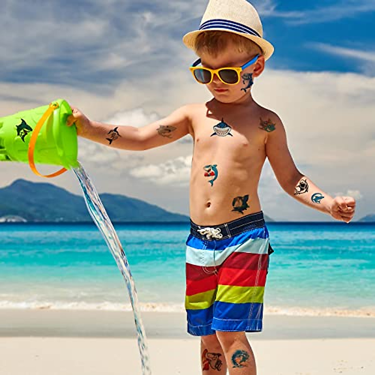 12 Sheets Shark Tattoos for Kids, Qpout Shark Tattoos Temporary for Boys Party Favors, Ocean Temporary Tattoos Sea Tattoos, Fake Tattoos Decorations for Baby Shower Boys Shark Themed Birthday Party