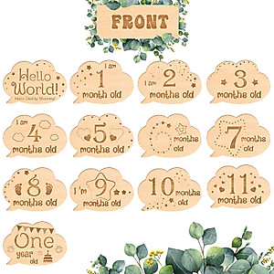 13 Pieces Baby Monthly Milestone Cards Wooden Baby Milestone Sign Baby Gift Sets First Year Growth Cards Newborn Photo Card Props