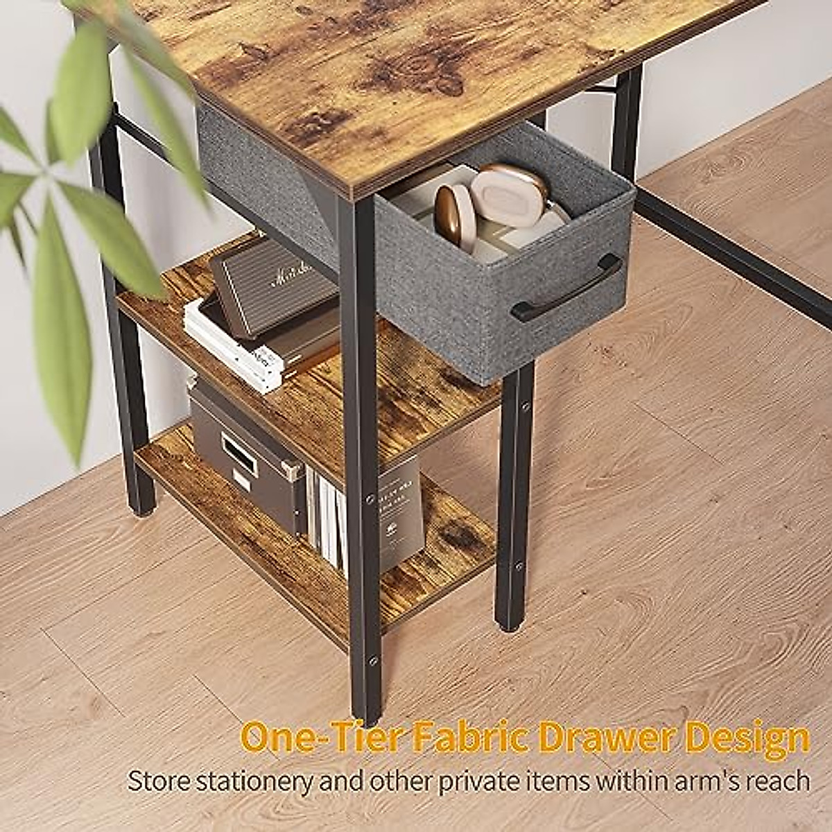 CubiCubi Computer Desk, 35 Inch Small Home Office Desk with Drawer Storage Shelves for Small Space, Writing Study Desk, Rustic Brown