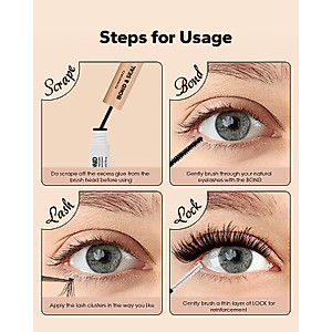 Komoko Lash Bond and Seal (10ml), Cluster Lash Glue for Individual Cluster Lashes, Bond and Seal Lash Glue Super Strong Hold and Long Lasting 48-72 Hours, Waterproof Eyelash Glue & Lash Extension Glue