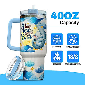 99OWL Mom Gifts, Women Cups Mama Funny Light Mothers Mother To Tumblers Cup Handle Day Navy Be Coffee Momma Blue, Being Mom Elephant, Tumbler 40 Oz With Handle Lid And Straw