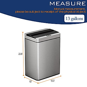 ARTBUSKE 13 Gallon Trash Can Kitchen Trash Can with Lid High-Capacity Garbage Can Stainless Steel Trash Can Automatic Trash Can Motion Sensor Trash Bin for Kitchen Bedroom Bathroom Office
