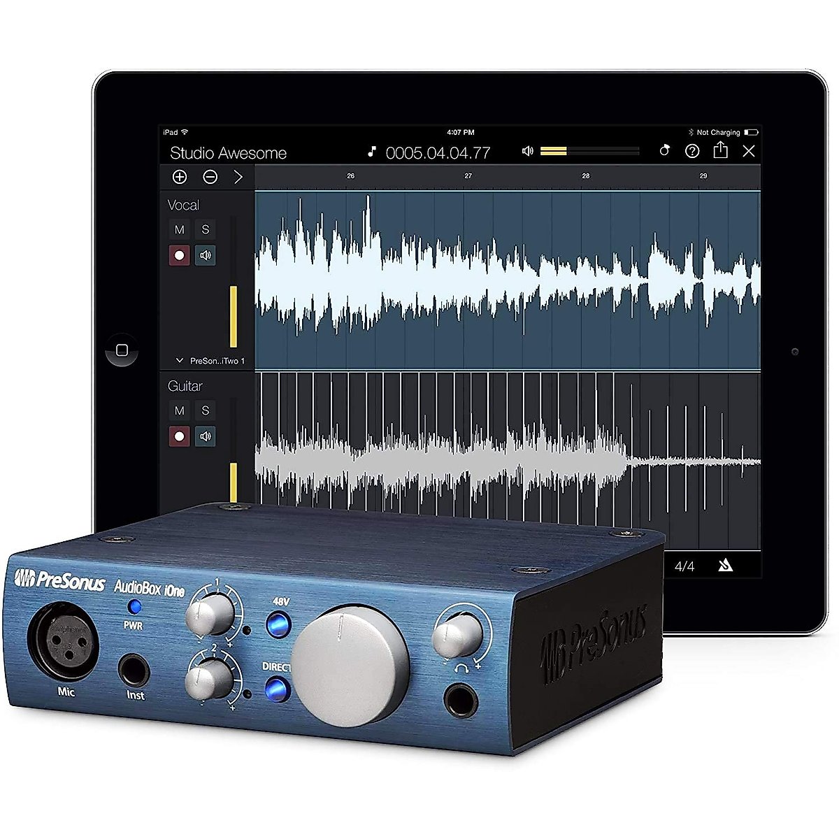 PreSonus AudioBox iOne 2x2 USB/iPad Audio Interface for Windows, Mac, and iOS Bundle with Blucoil 10-FT Balanced XLR Cable, and Pop Filter Windscreen