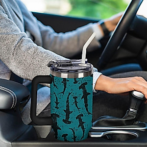 NAWFIVE 40oz Tumbler with Handle Sharks Hammer Marine Travel Mug Straw Covers Cup with Lid Insulated Stainless Steel,Leak Proof,Cupholder Friendly Water Iced Tea Coffee Gift