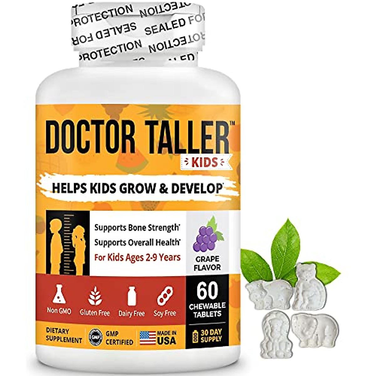 NuBest Doctor Taller Kids - Kids Multivitamins, Toddler Vitamins - Support Healthy, Immunity and Bone Strength for Ages 2 to 9 - Grape Flavor - 60 Vegan Chewable Tablets | 1 Month Supply