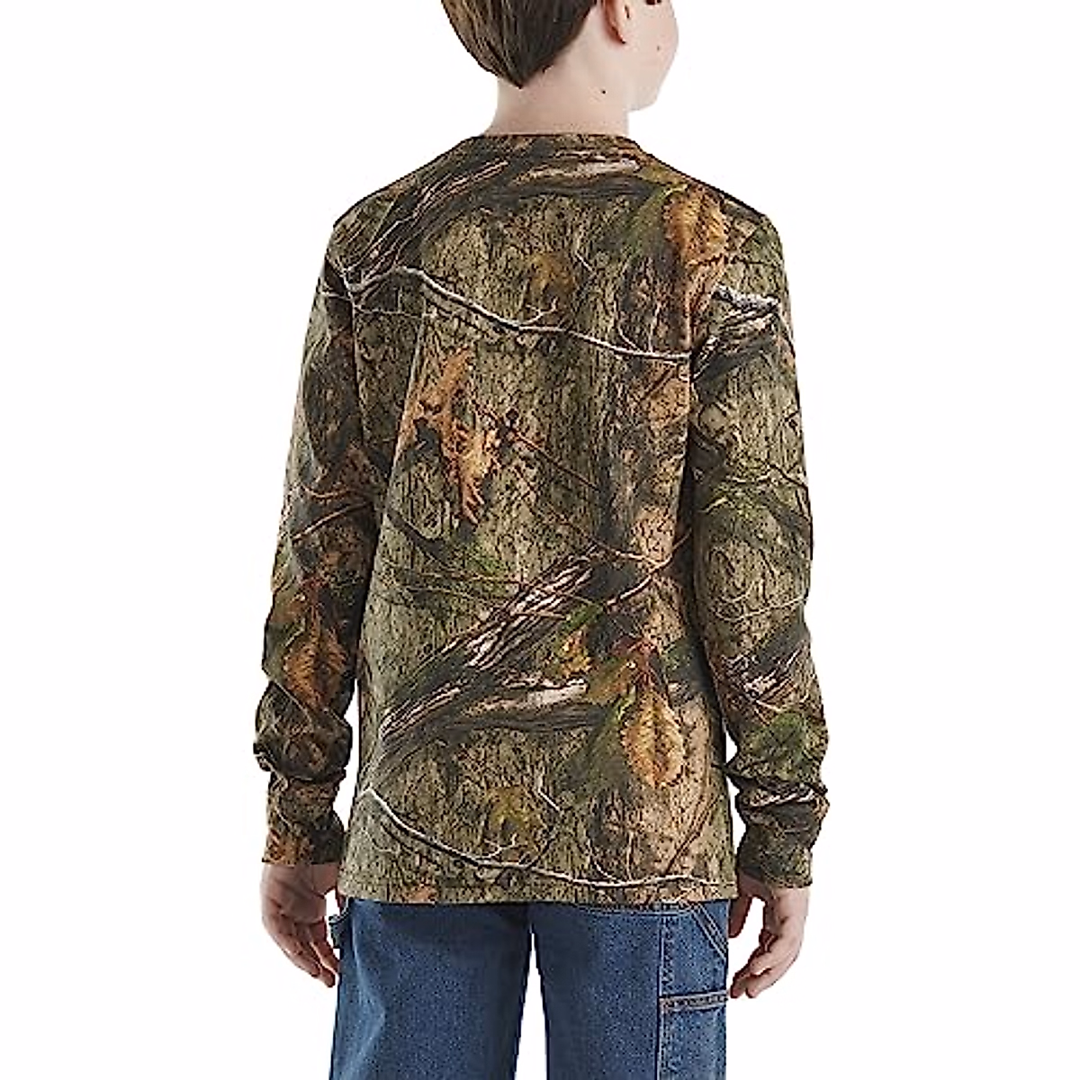 Carhartt Boys' Long Sleeve Crewneck T-Shirt with Pocket, Mossy Oak Country Camo, 4T