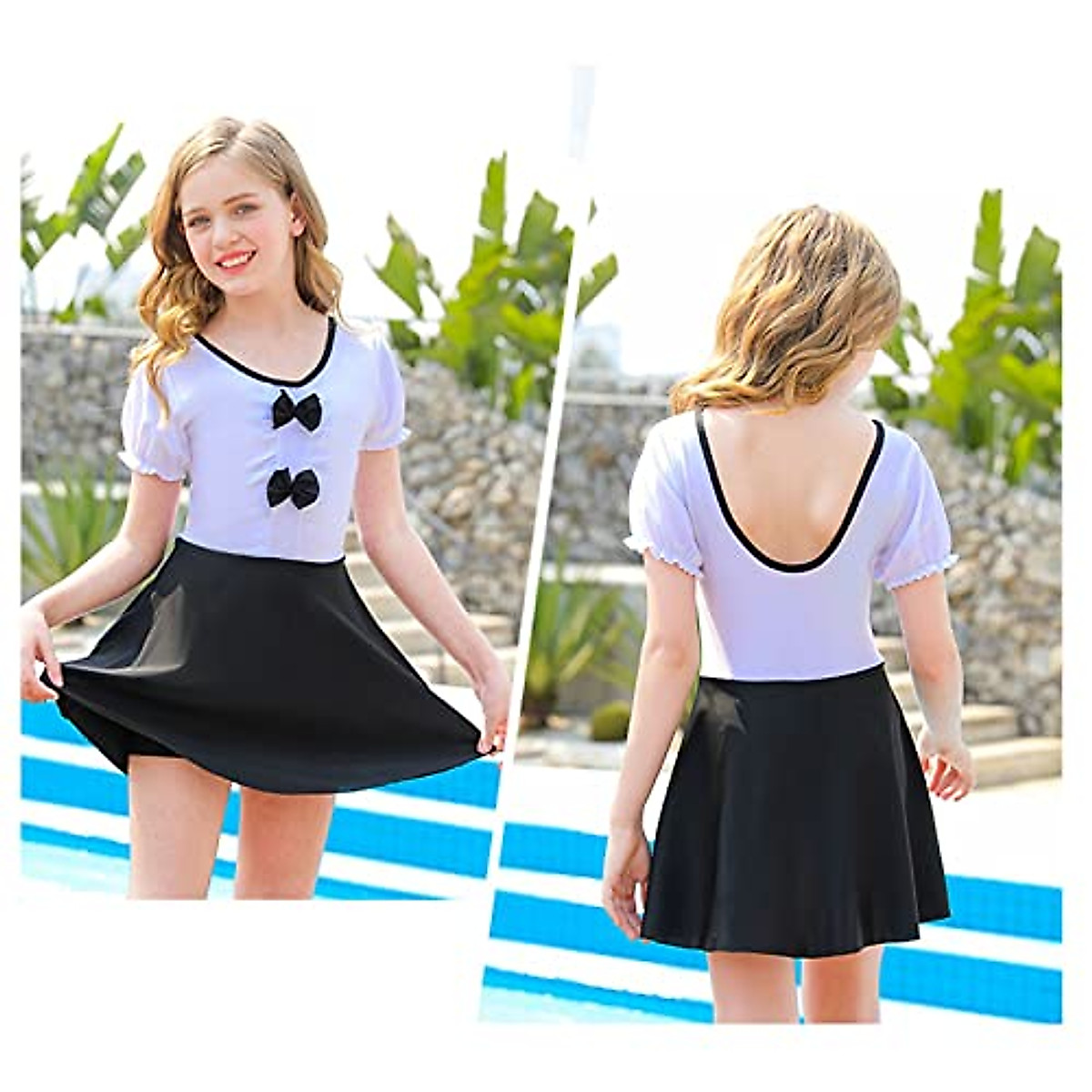 Kadola Birthday Bathing Suit Girls Girls Swimsuit 1 Piece Puff Sleeves Dress Swimwear Bathing Suit 7 to (Orange, 16-18 Years)