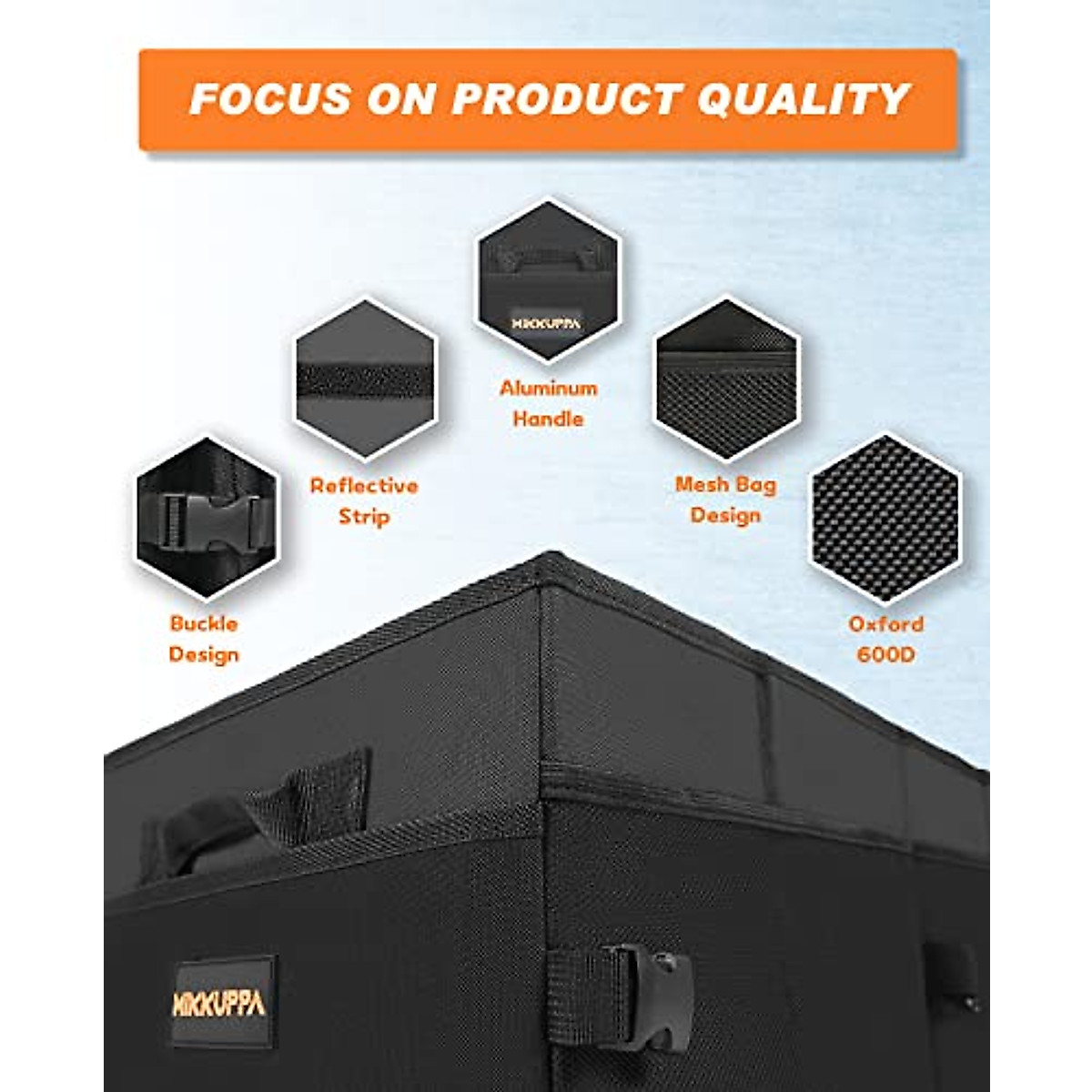 MIKKUPPA Car Trunk Organizer - Suv Trunk Organizer Oxford Material Car Trunk Organizer Trunk Storage Box with Handle, Multi-Compartment Foldable, for SUV Auto Truck Van with Non-Slip Bottom (Black)